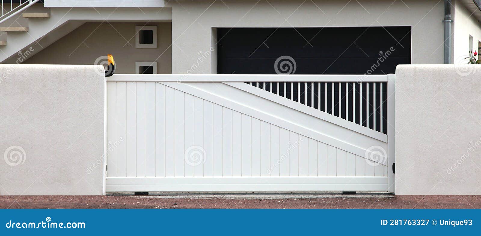 Modern-looking White Aluminium Gate Stock Image - Image of ornament ...