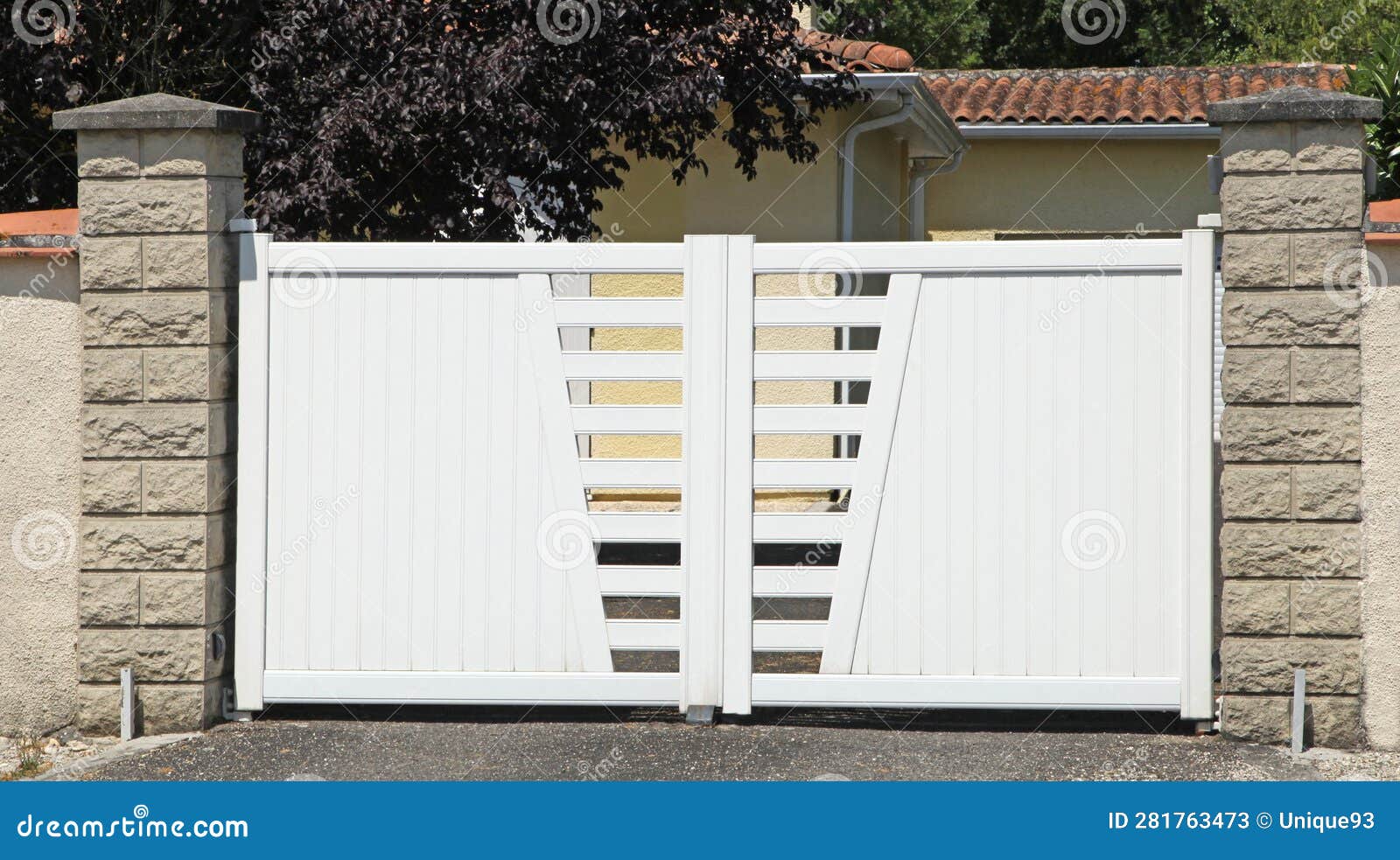 Modern-looking White Aluminium Gate Stock Image - Image of fence ...