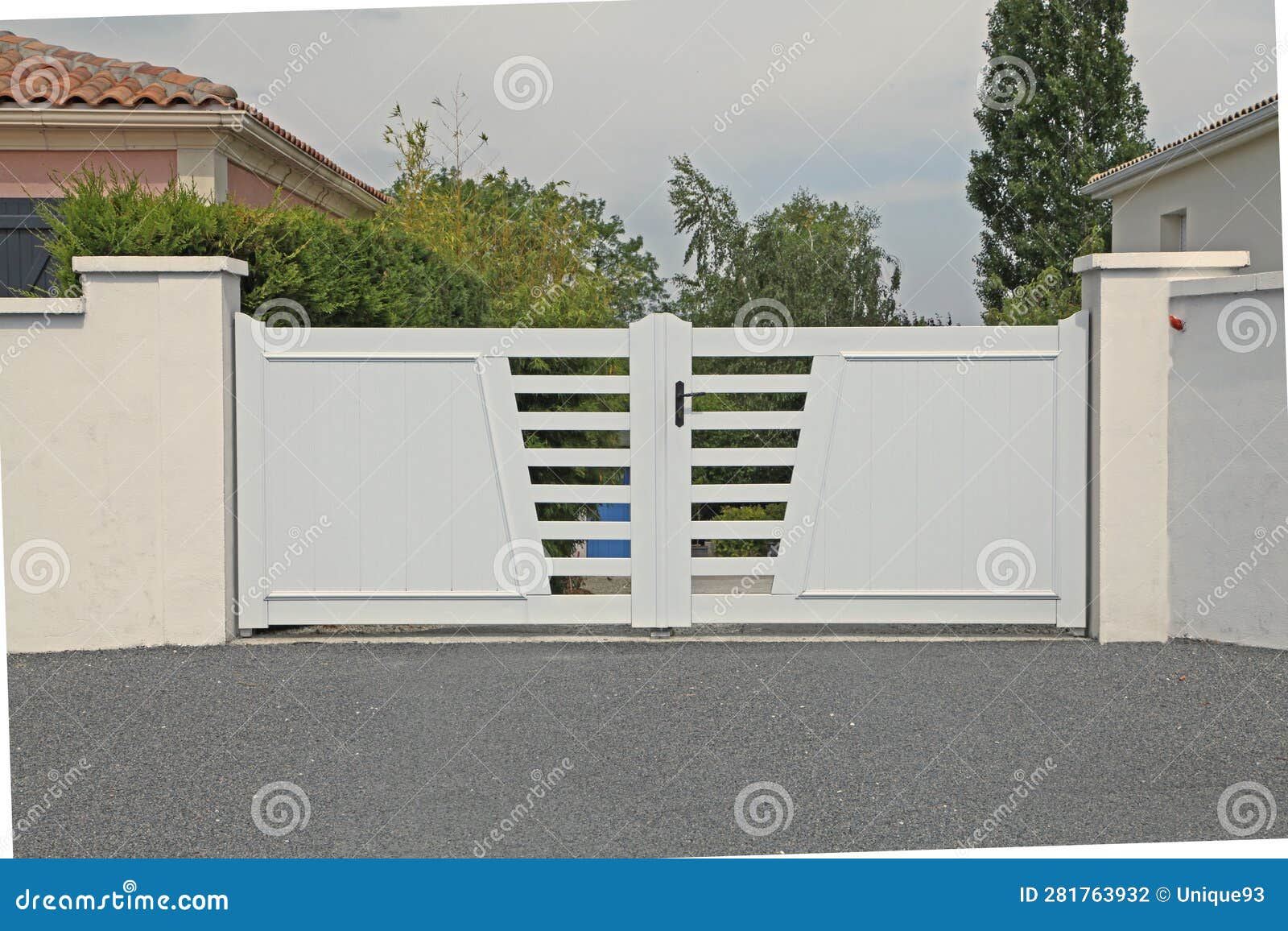 Modern-looking White Aluminium Gate Stock Photo - Image of security ...