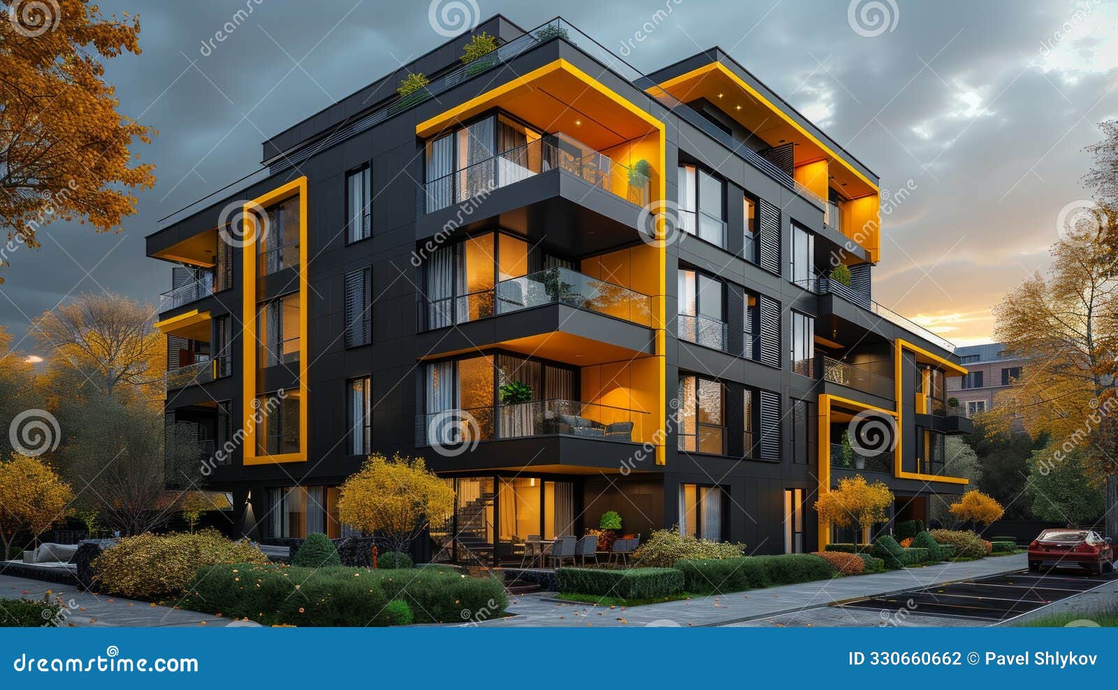 Modern Low-rise House in Yellow and Black Stock Photo - Image of ...
