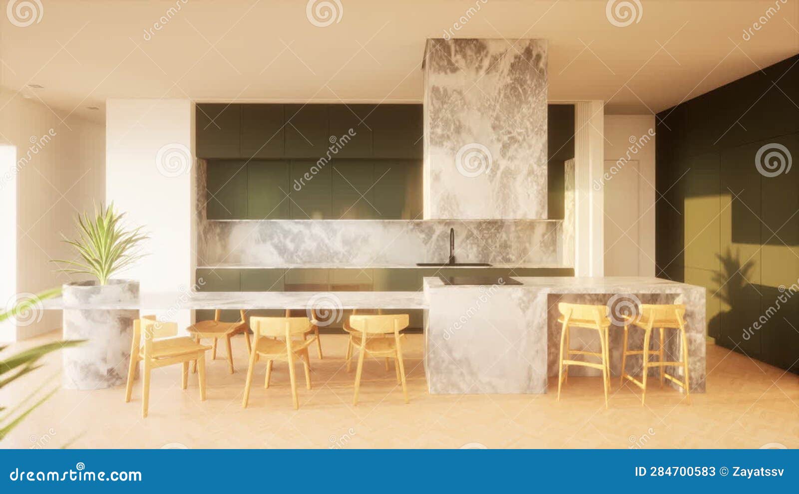 Modern Luxurious Kitchen Interior Design, 3d Render Animation Stock ...
