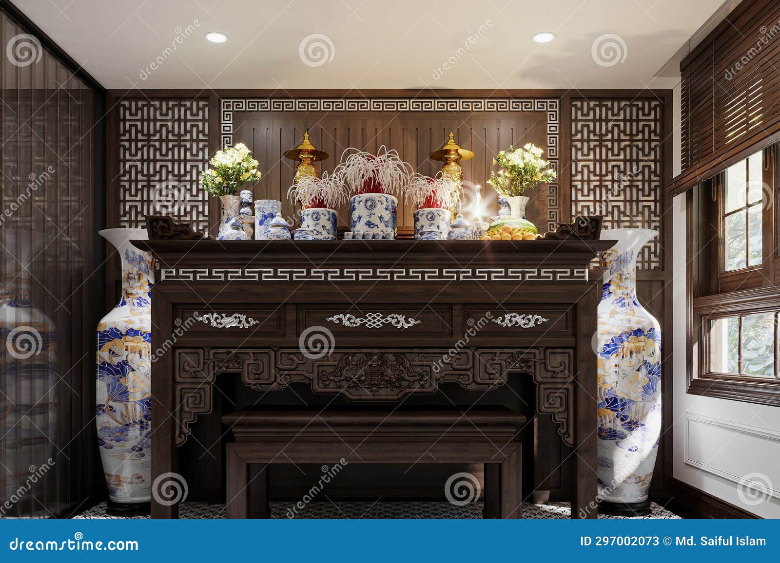 Modern Luxury Authentic Temple Interior Design. 3D Rendering Stock ...