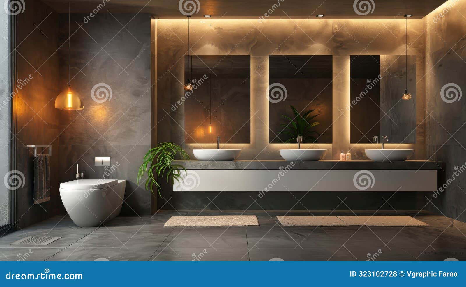 Modern Luxury Bathroom with Double Sinks and Ambient Lighting ...