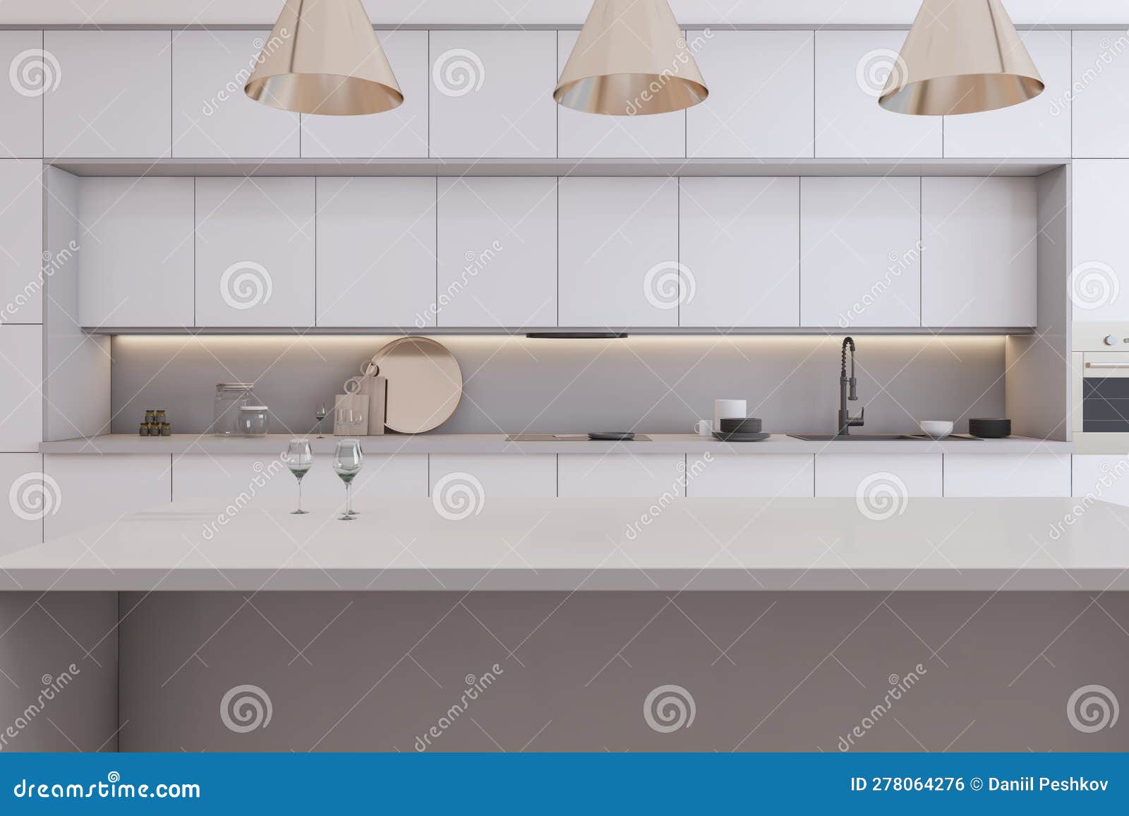 Modern Luxury Bright Kitchen Interior in Daylight. Stock Illustration ...