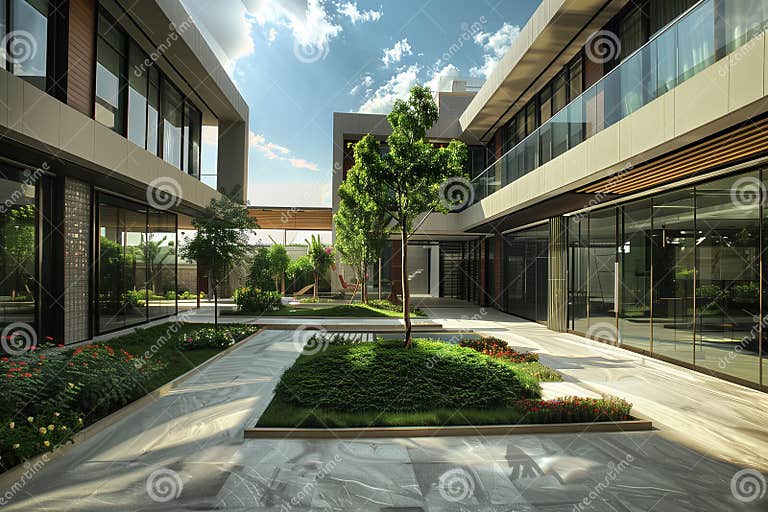 Modern Luxury Building Courtyard Featuring Triangle Architectural ...