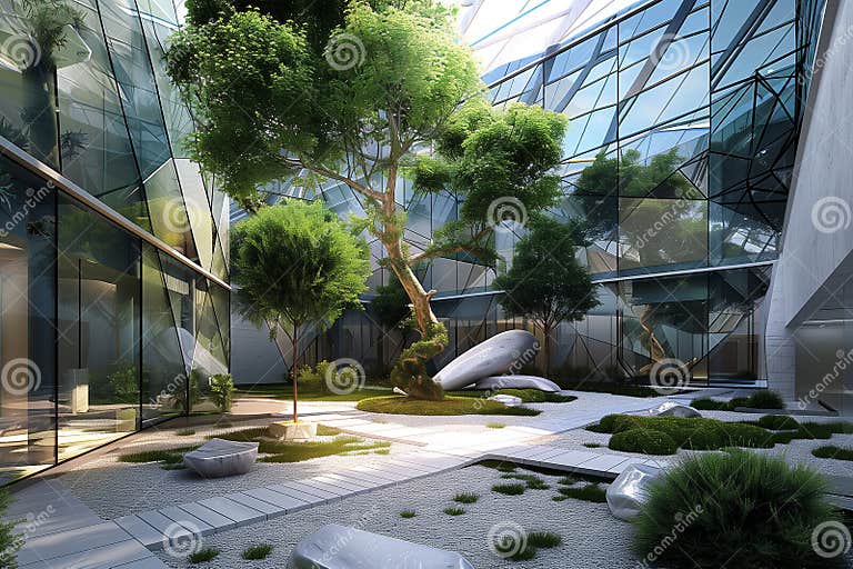 Modern Luxury Building Courtyard Featuring Triangle Architectural ...