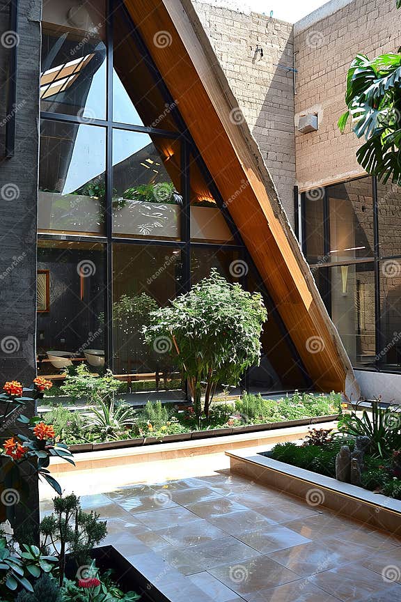 Modern Luxury Building Courtyard Featuring Triangle Architectural ...