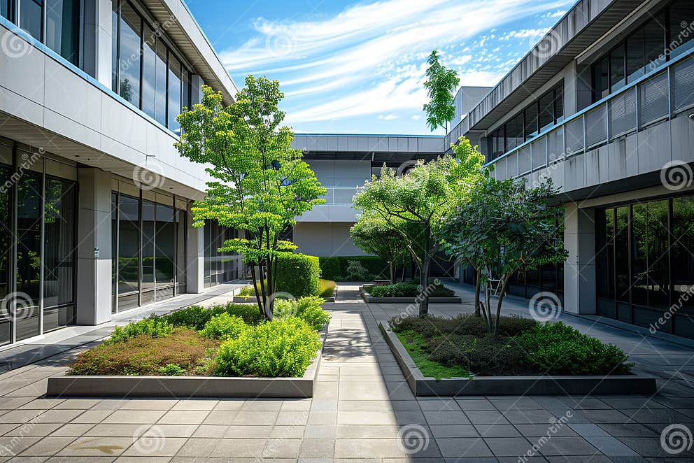 Modern Luxury Building Courtyard Featuring Triangle Architectural ...