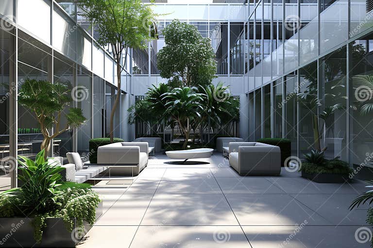 Modern Luxury Building Courtyard Featuring Triangle Architectural ...