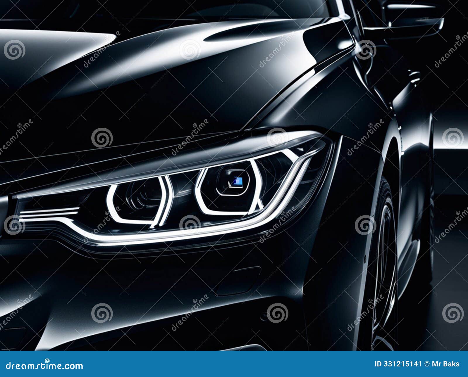 Modern Luxury Car Headlight Closeup. 3D Rendering Stock Illustration ...