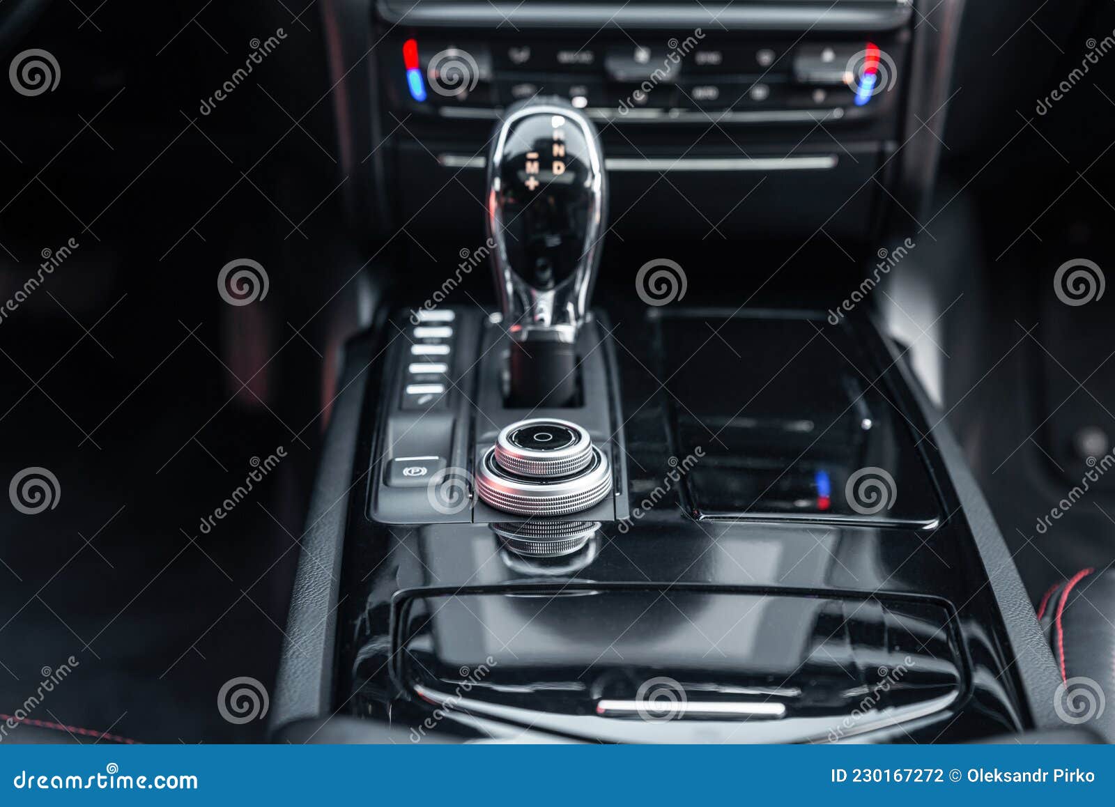 Modern Luxury Car Interior. Control Panel, Radio System, Shift Lever ...