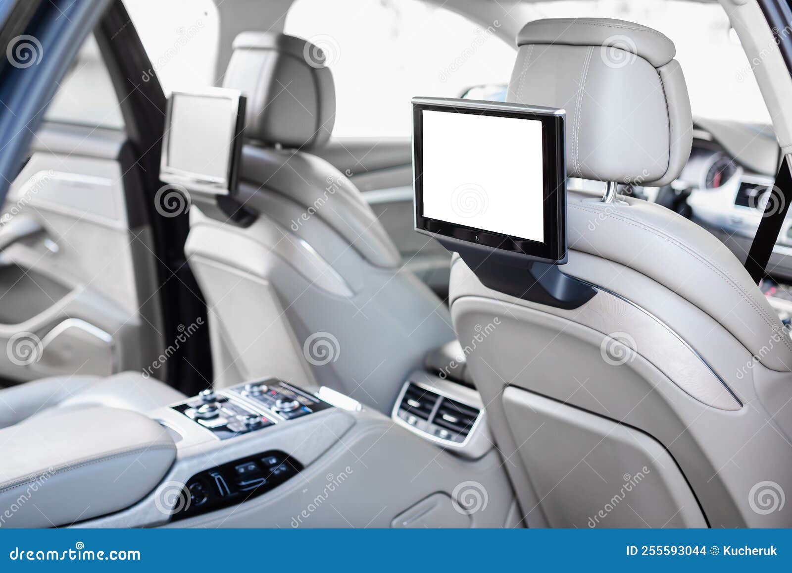 Modern Luxury Car Interior with Empty White Touchscreen Monitor with ...