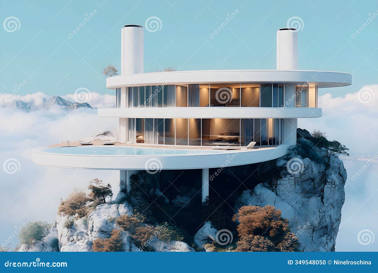 Luxury Villa Overlooking Clouds on Mountain Cliff with Infinity Pool ...