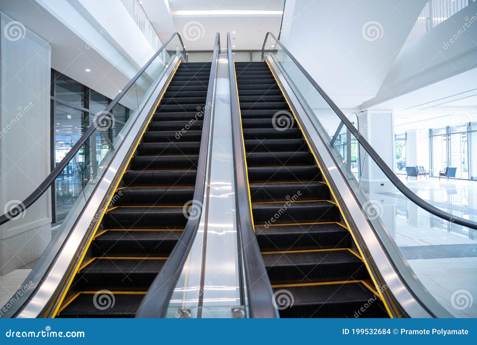 Modern Luxury Electric Escalators with Staircase Stock Photo - Image of ...