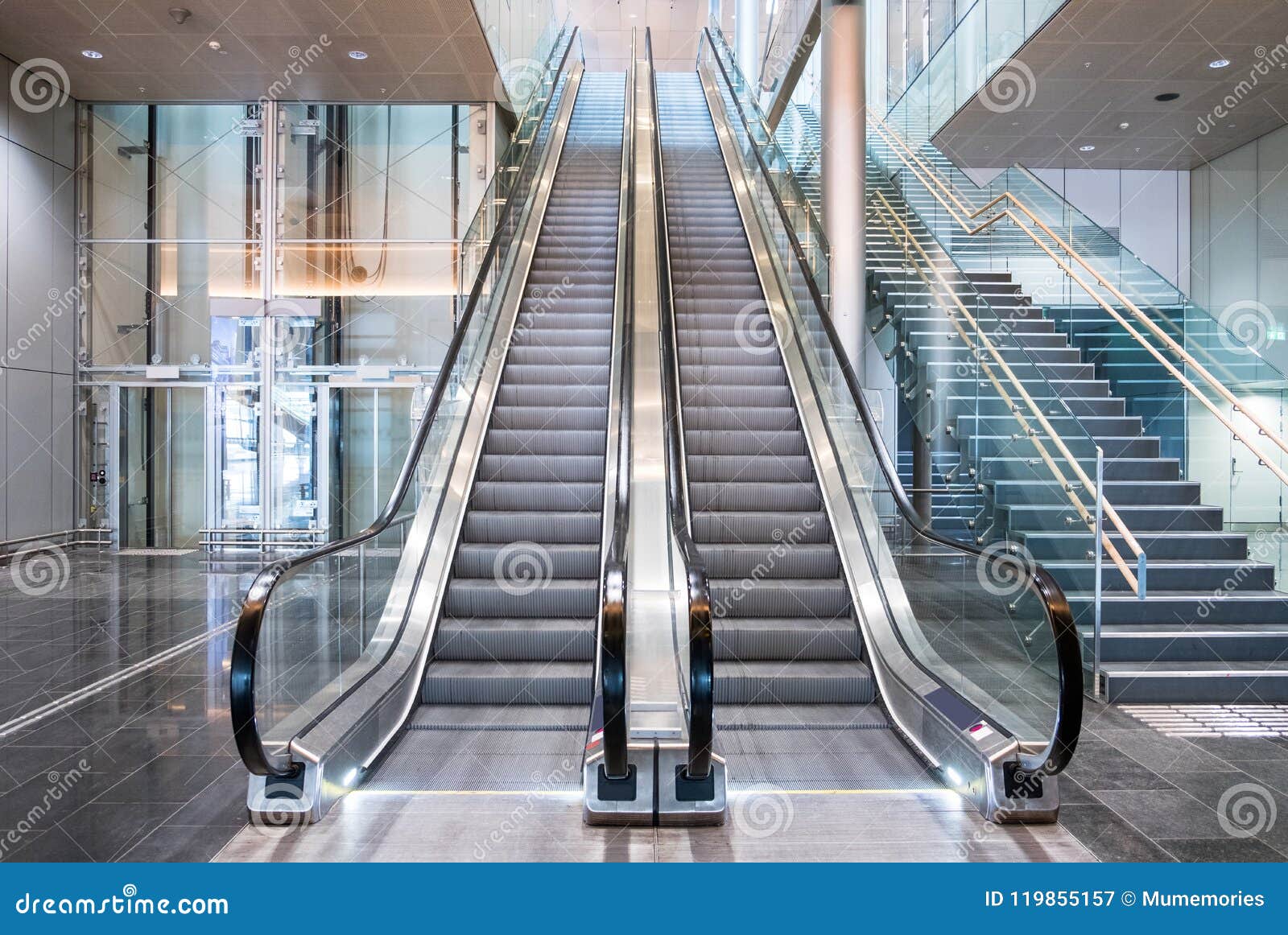Modern Luxury Escalators with Staircase Stock Image - Image of business ...