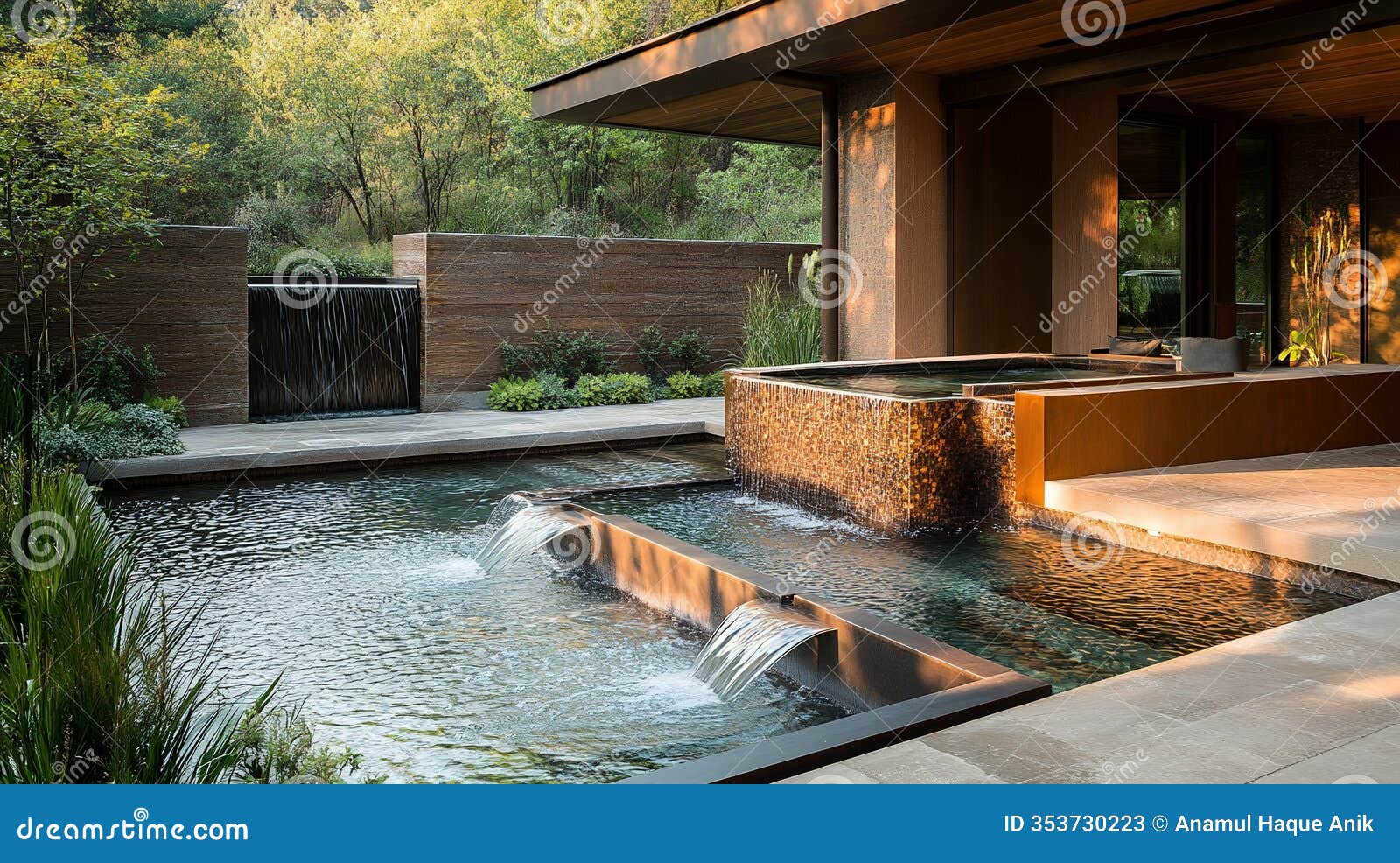 Modern Luxury Home Backyard Water Feature Tranquil Pool Spa and ...