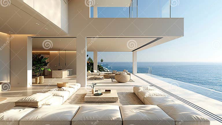 Modern Luxury Home with an Infinity Pool Overlooking the Ocean Stock ...