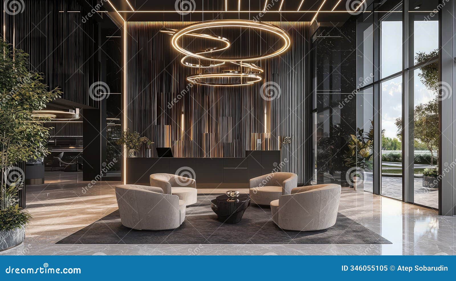 Modern Luxury Hotel Lobby Interior with Reception Desk, Seating Area ...