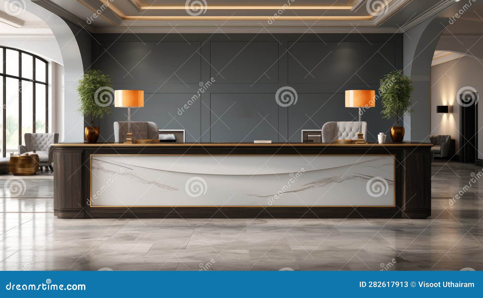 Modern Luxury Hotel Reception Counter Desk Stock Illustration ...