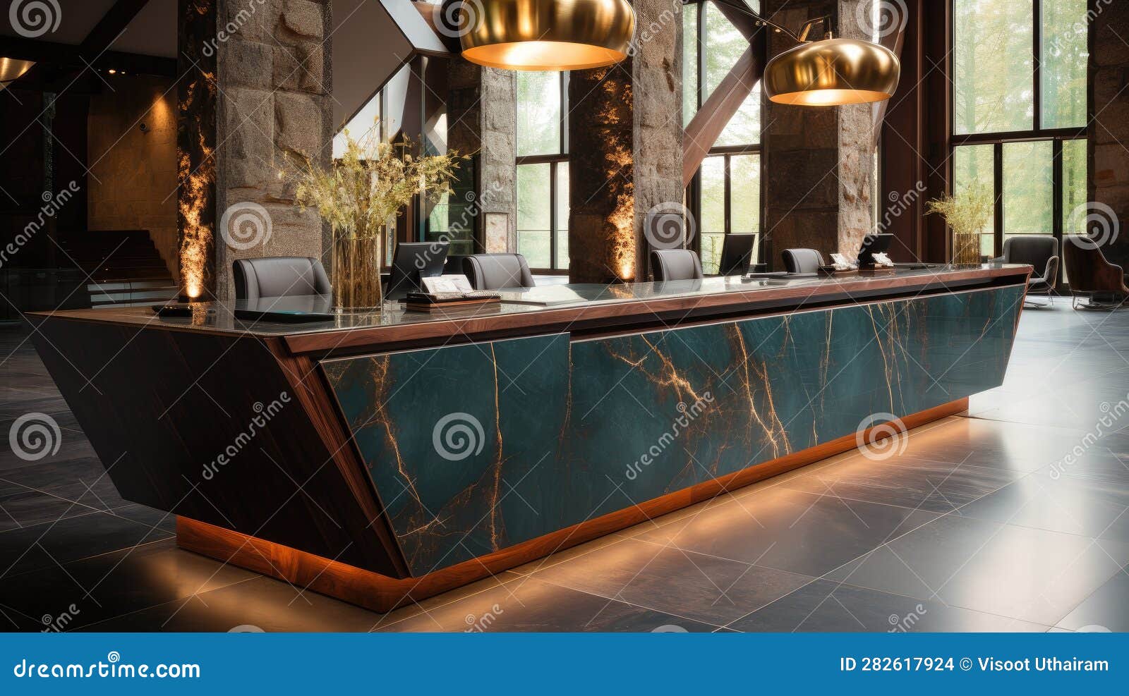 Modern Luxury Hotel Reception Counter Desk Stock Illustration ...