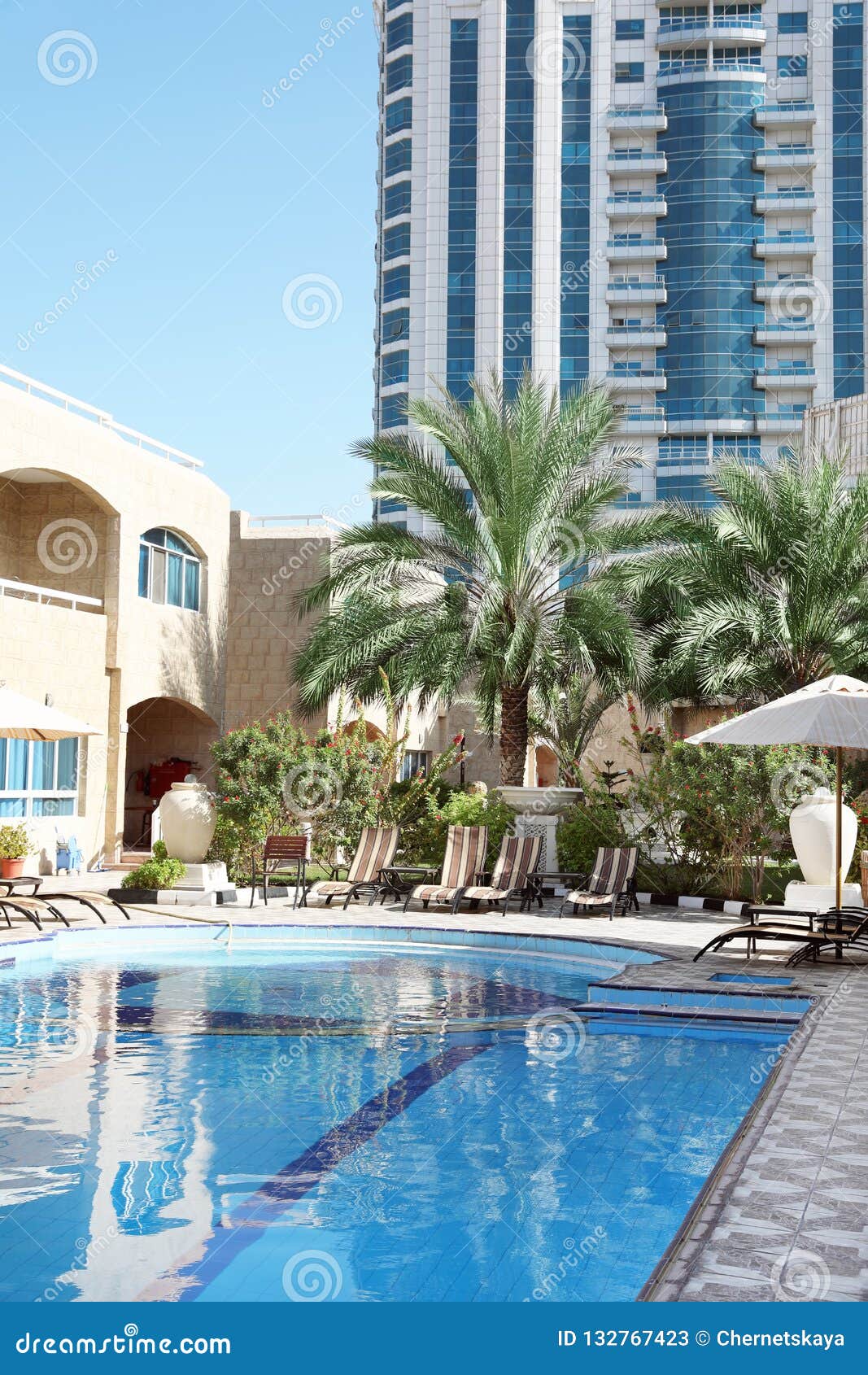 Modern Luxury Hotel with Swimming Pool Stock Image - Image of outdoors ...