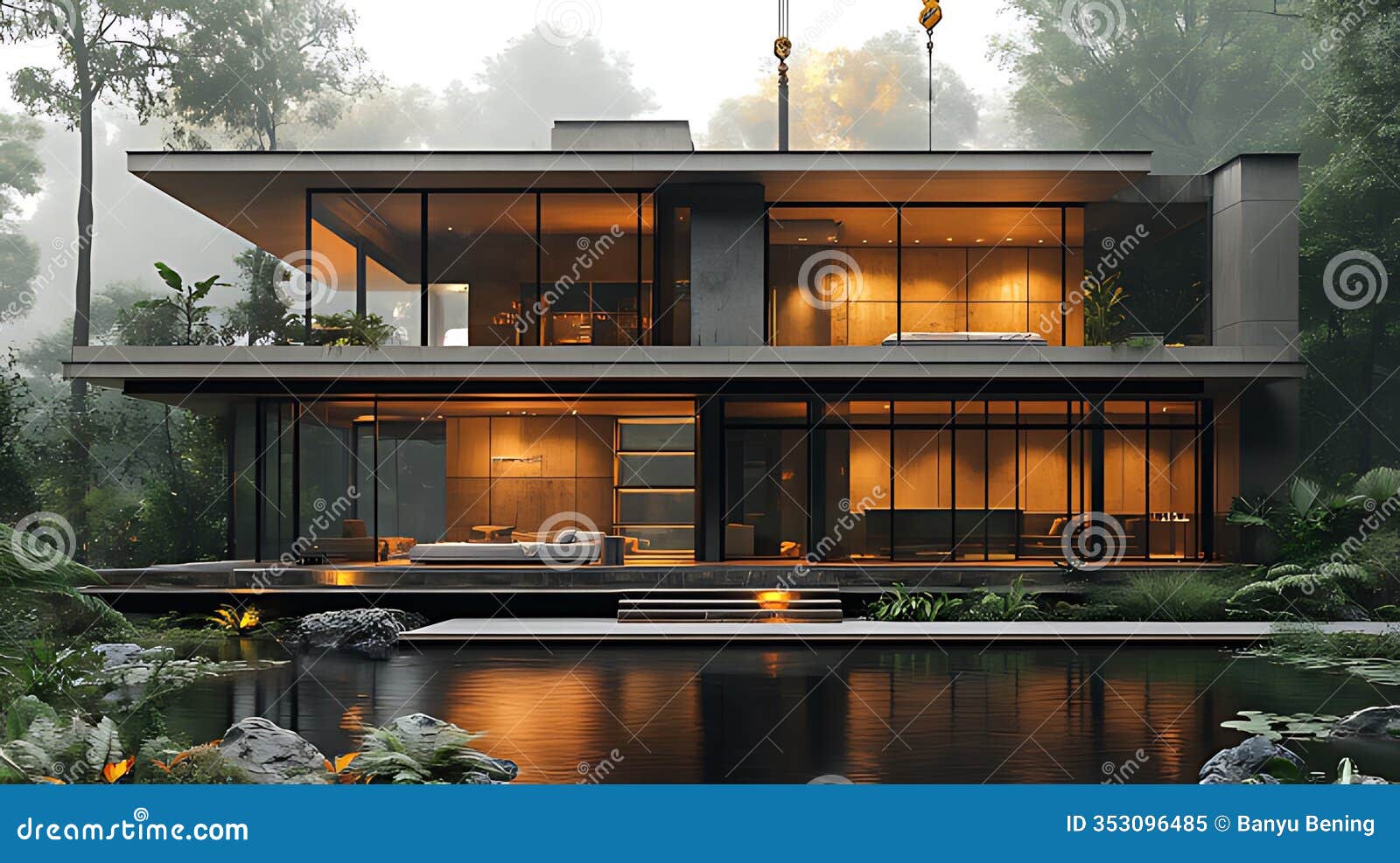 Modern Luxury House with Pool, Nestled in Lush Rainforest at Night ...