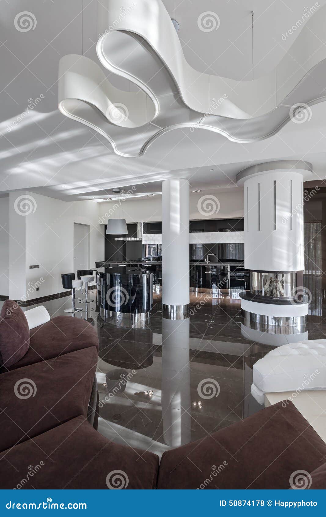 Modern Luxury Interior in Daylight Stock Photo - Image of glass, floor ...