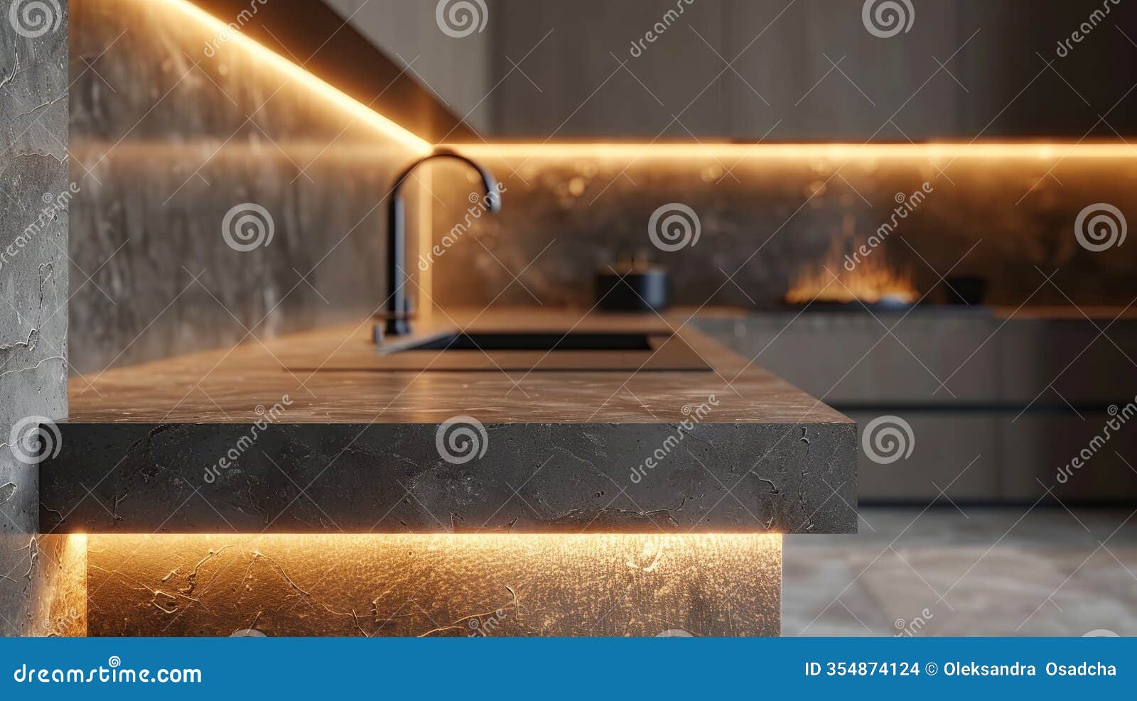 Modern Luxury Kitchen Interior with Ambient Lighting Stock Photo ...