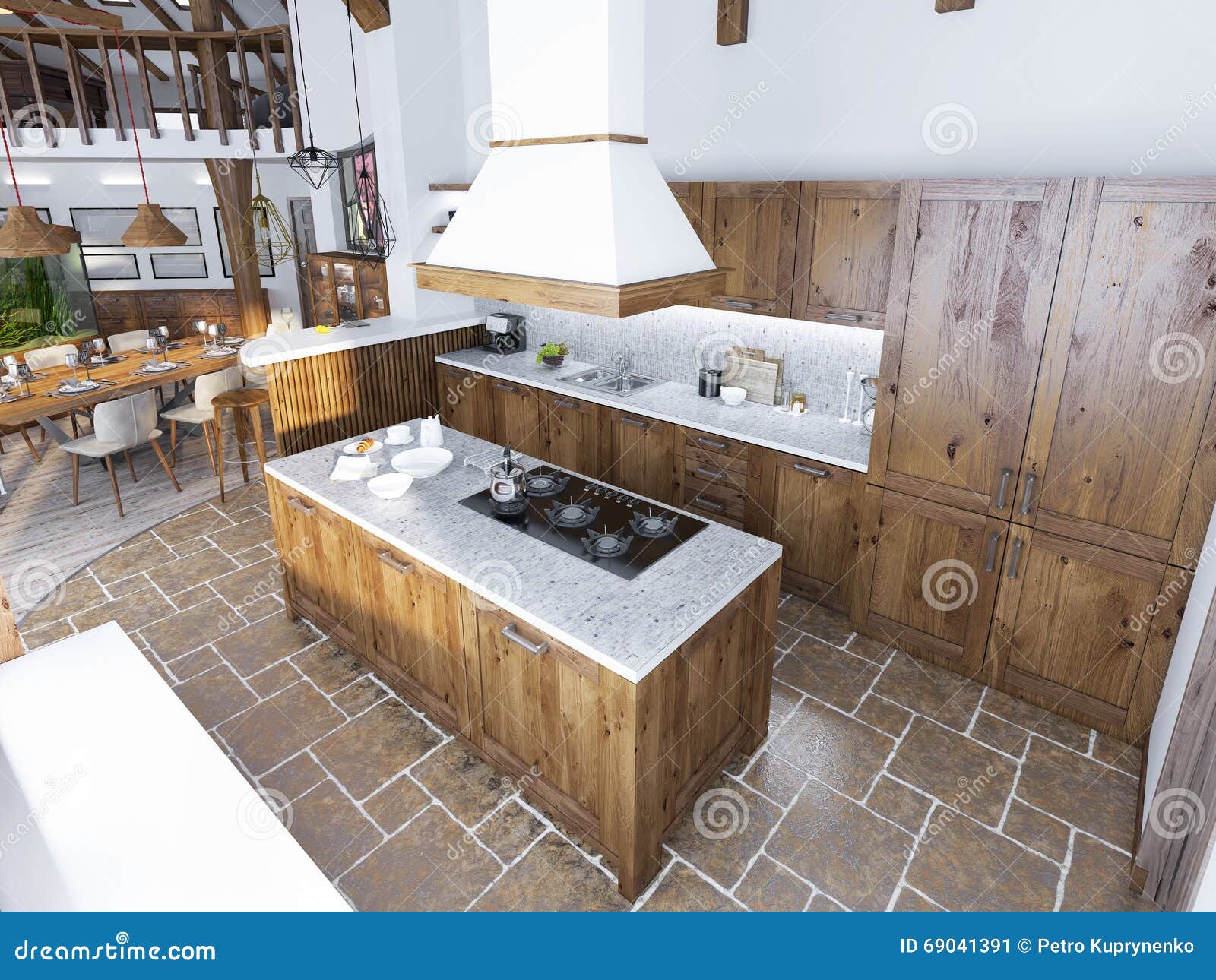 Modern Luxury Kitchen in a Loft Style. Stock Image - Image of array ...