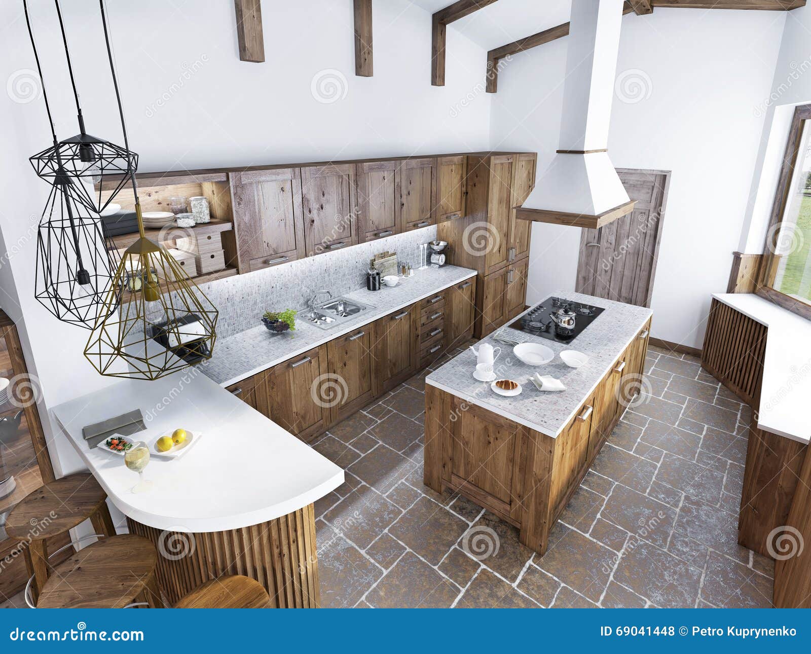 Modern Luxury Kitchen in a Loft Style. Stock Photo - Image of counter ...