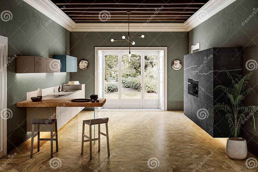 Modern Luxury Kithcen Interior in Minimal Style. Stock Illustration ...