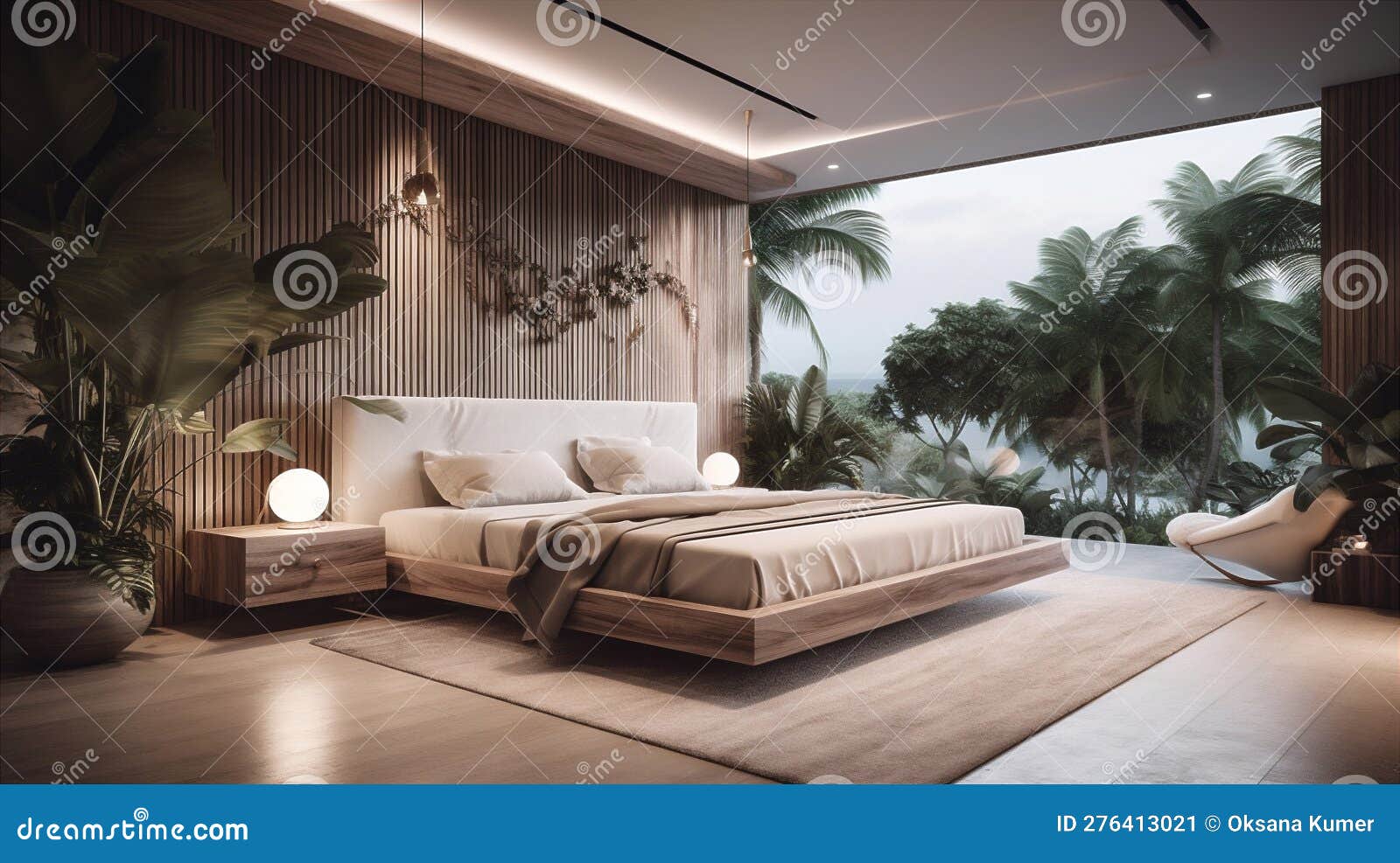 Modern Luxury Light Bedroom in Tropical Style. AI Generated. Stock ...