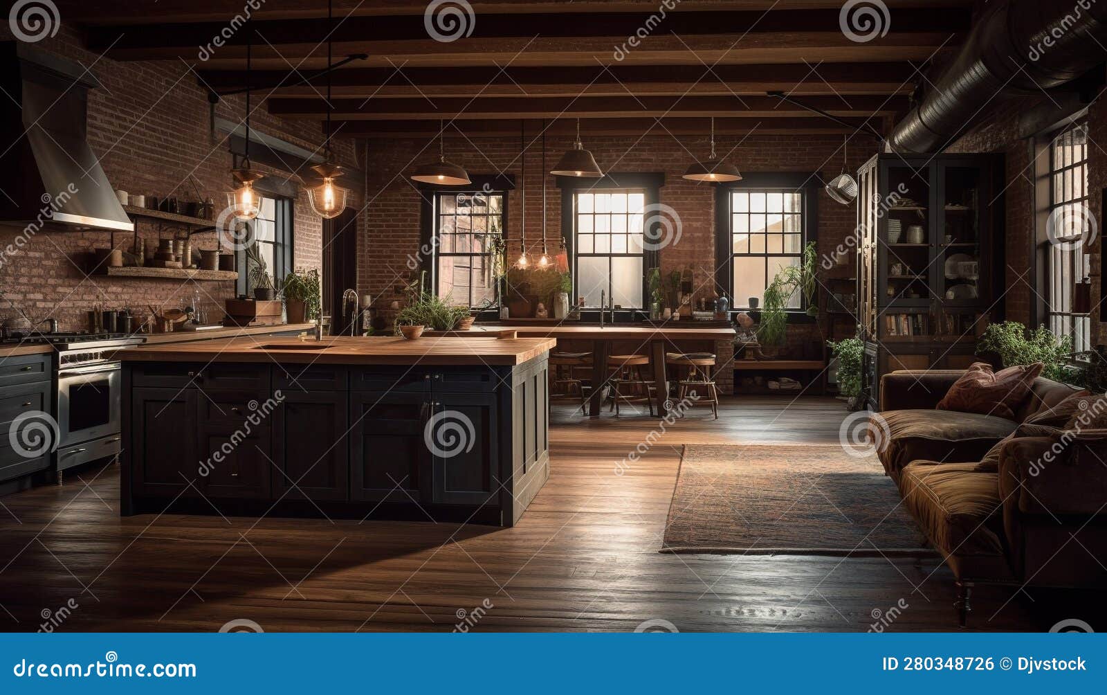 Modern Luxury Loft Apartment with Rustic Hardwood Flooring and Elegant ...