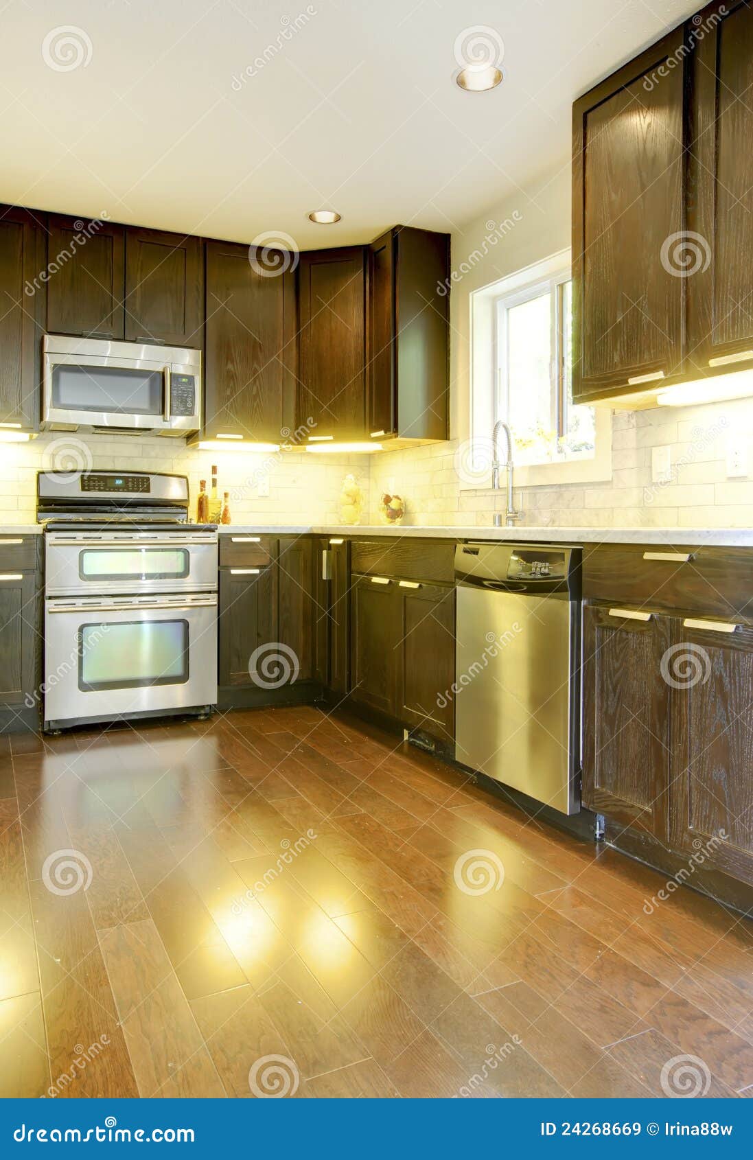 Modern Luxury New Dark Brown and White Kitchen. Stock Image - Image of ...
