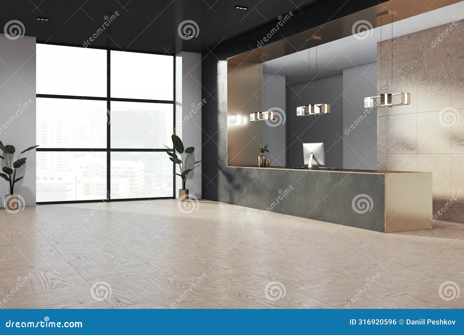 Modern Luxury Office Reception with Window and City View. Stock ...