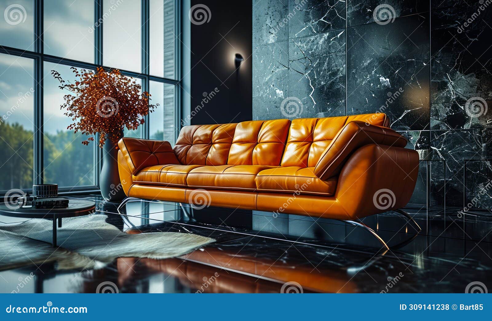 Modern Luxury Orange Leather Sofa in a Contemporary Interior Design ...