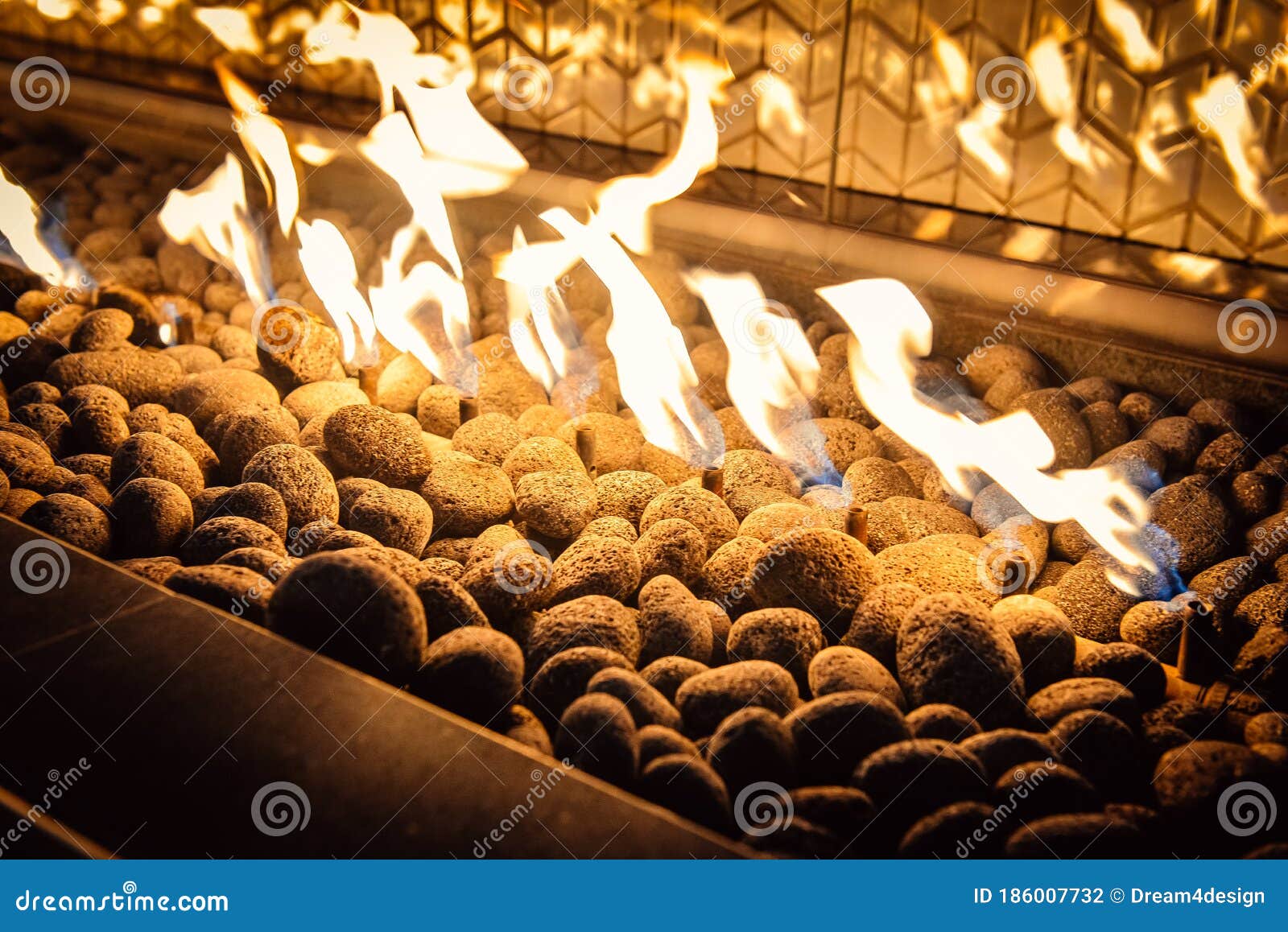 Modern and Luxury Outdoor Fireplace, Close Up from Side View Stock ...