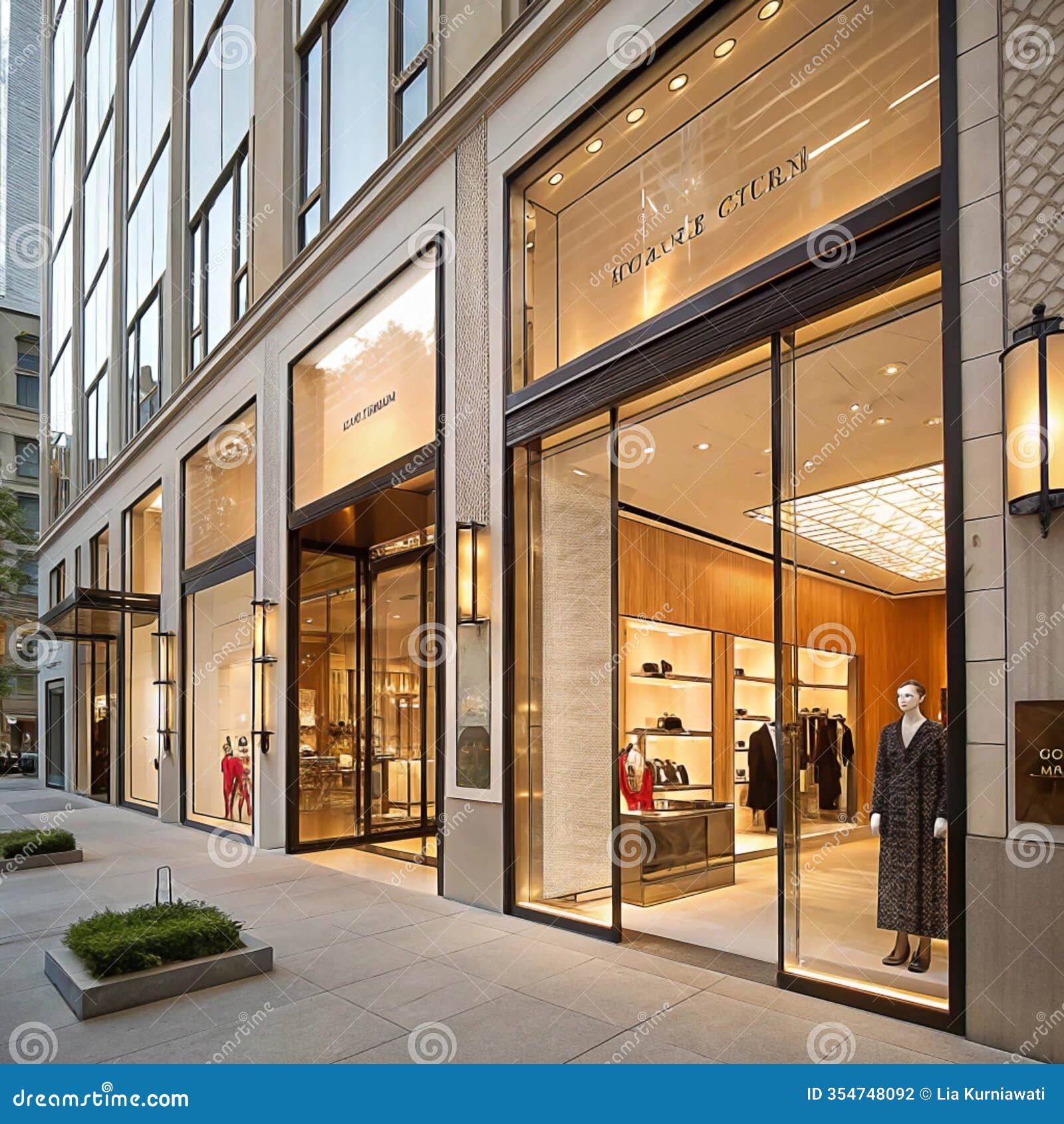 Modern Luxury Retail Storefronts on City Street Stock Illustration ...