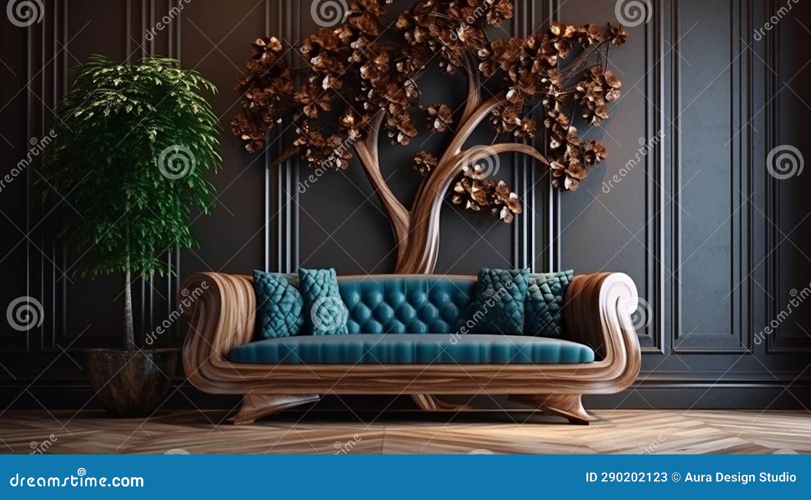 Modern Luxury Rustic Handmade Loveseat Sofa in Room with Abstract ...