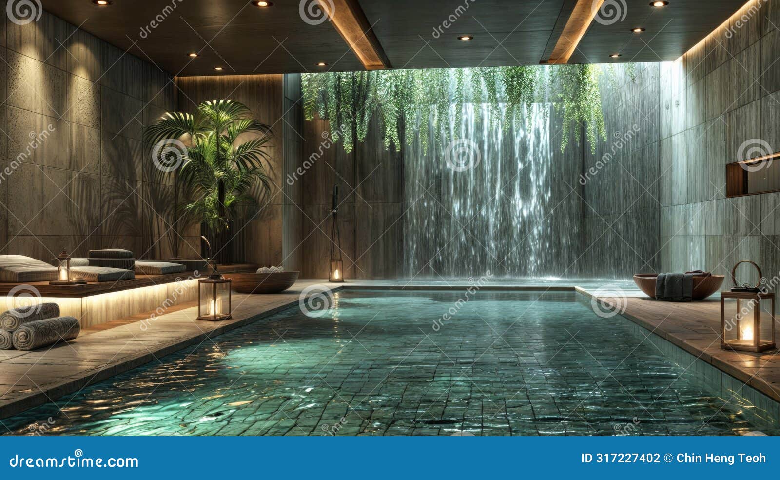 Modern Luxury Spa with Swimming Pool and Tropical Plants Stock ...
