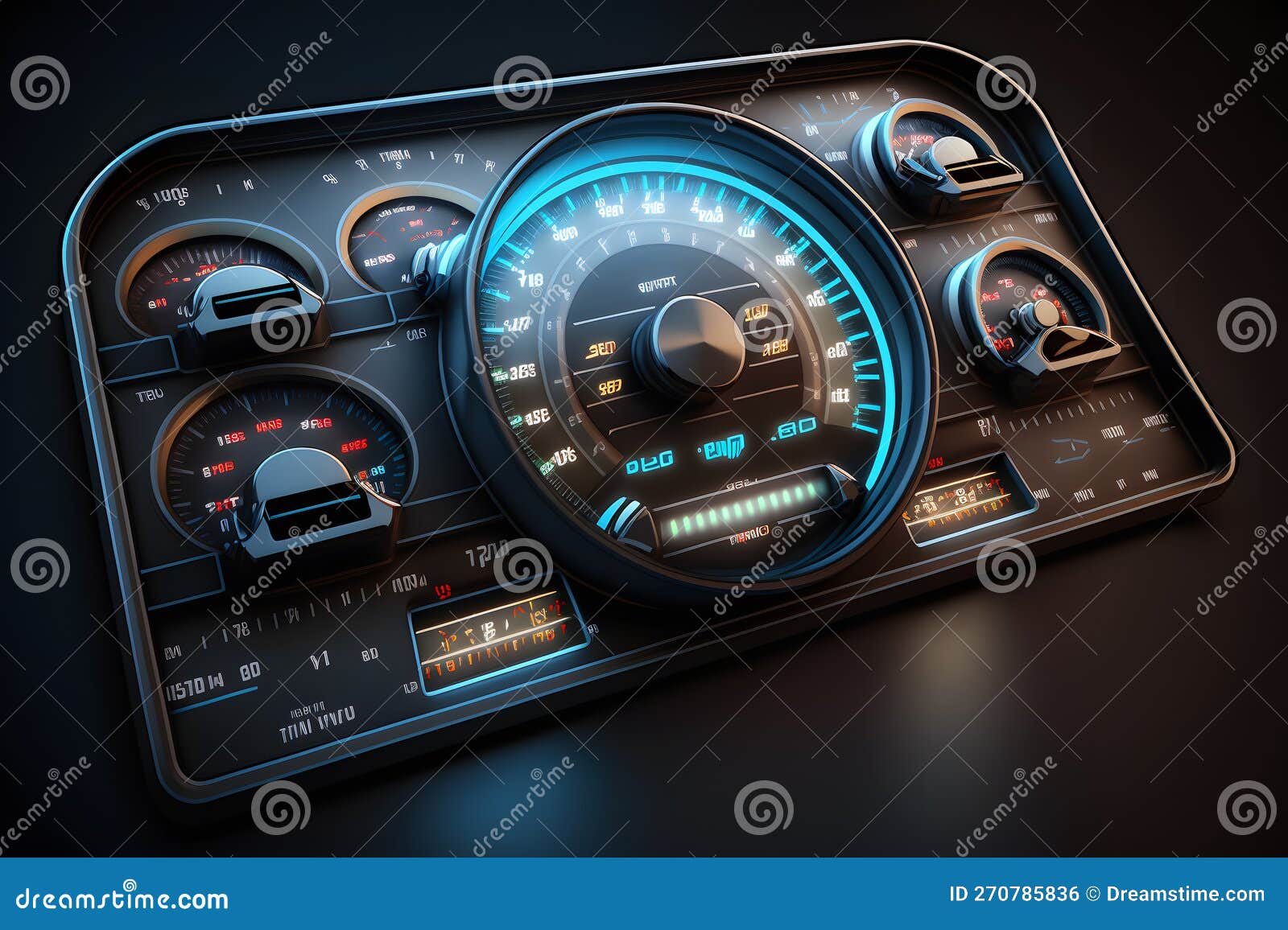 Modern Luxury Sport Car Speed Control Dashboard with Blue Light. Neural ...