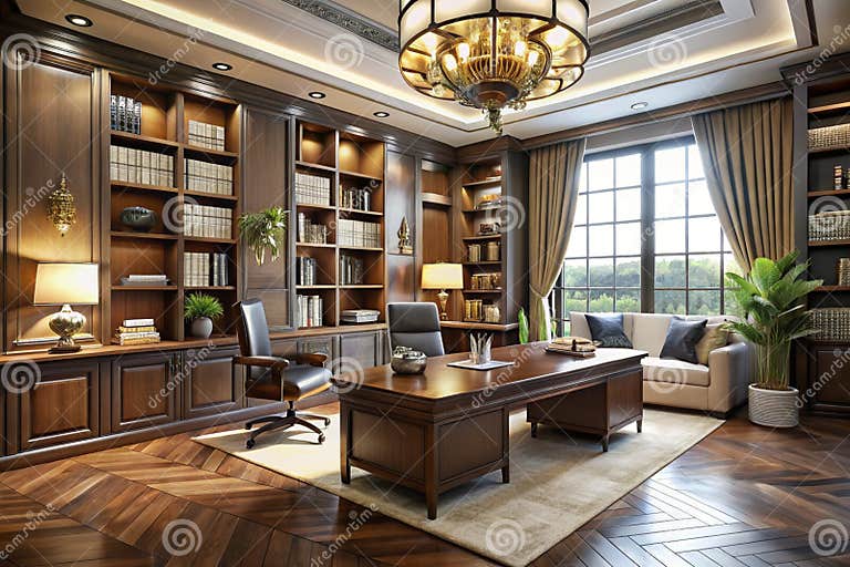 Modern Luxury Study Room Interior Stock Illustration - Illustration of ...
