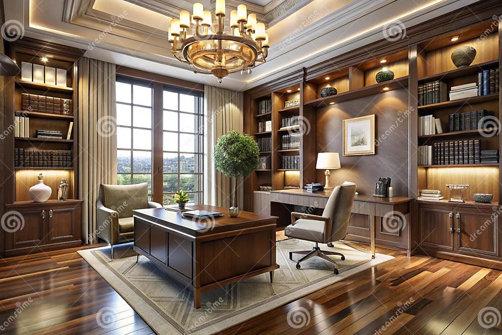 Modern Luxury Study Room Interior Stock Illustration - Illustration of ...