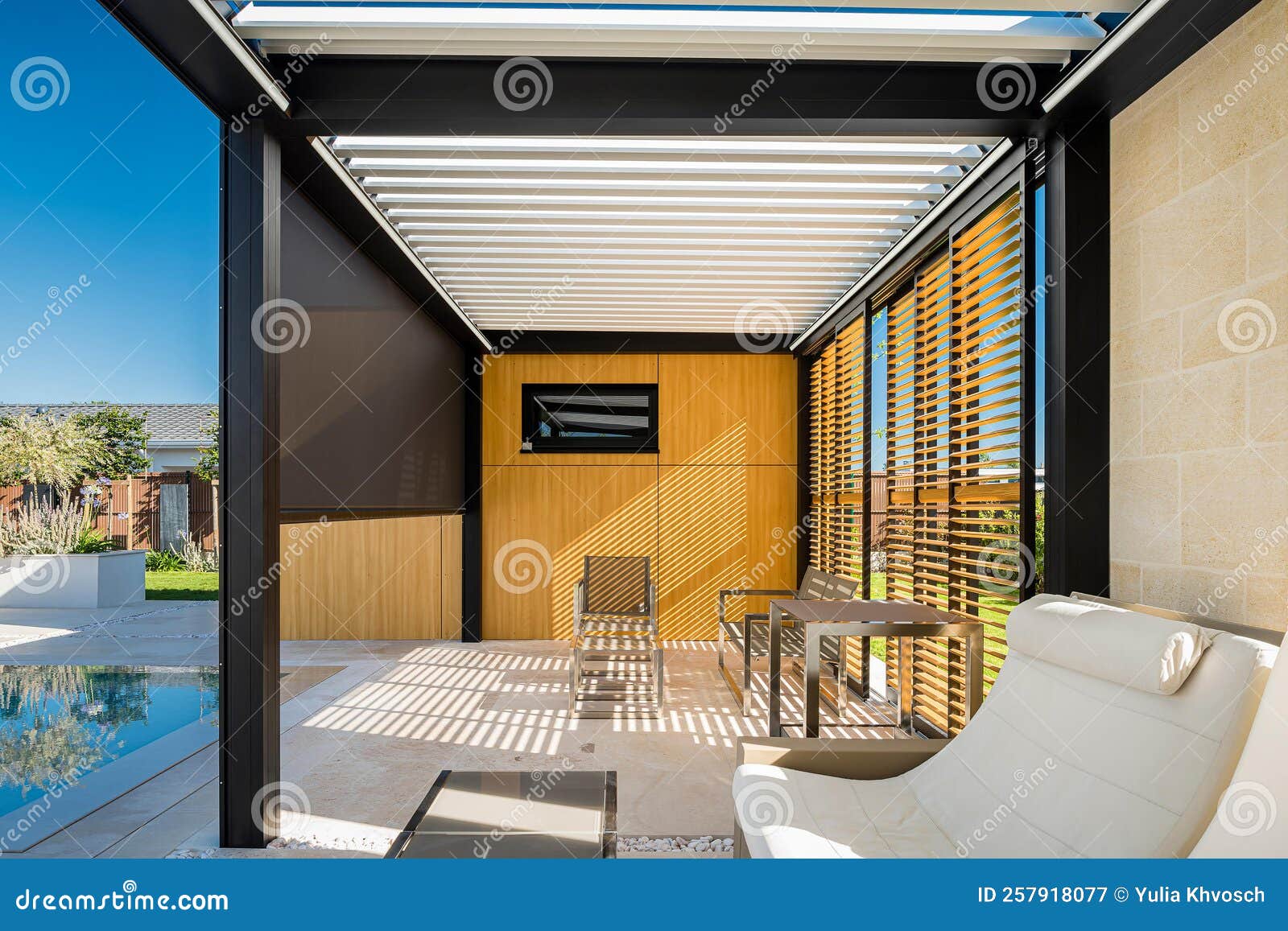 Modern Luxury Villa Terrace with Swimming Pool. Stock Image - Image of ...