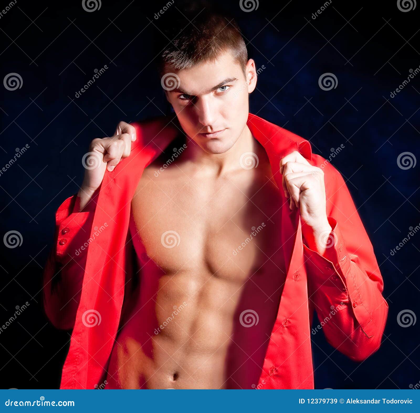 Modern Macho Man in Red Shirt is Posing Stock Image - Image of people ...