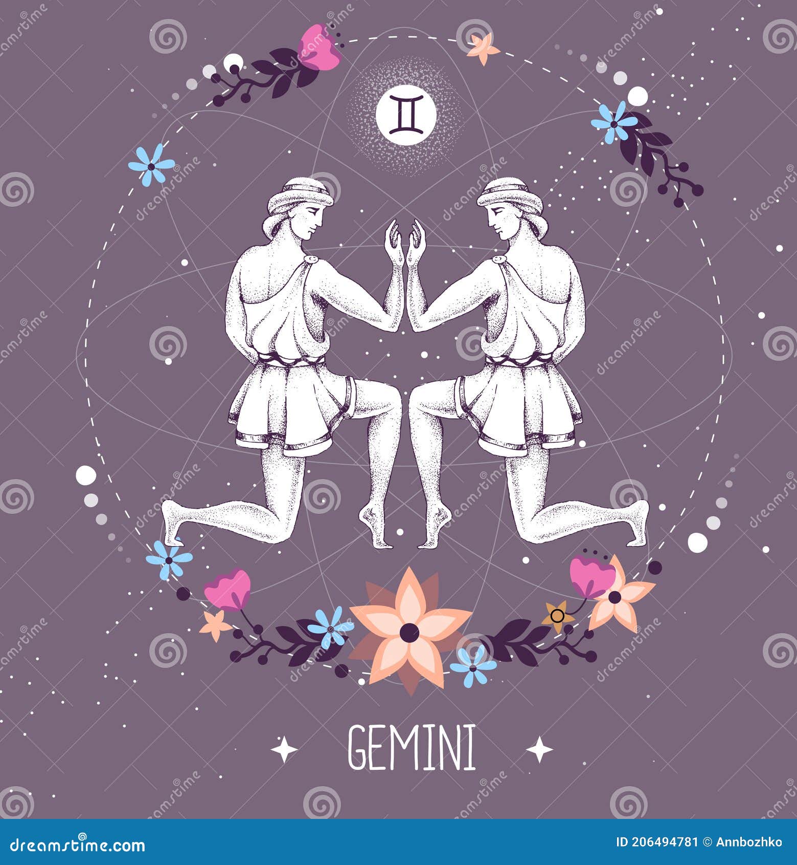 Modern Magic Witchcraft Card with Astrology Gemini Zodiac Sign Stock ...