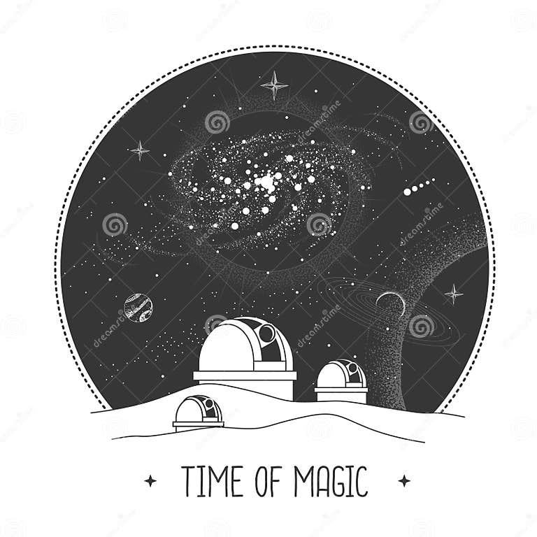 Modern Magic Witchcraft Card with Astrology Observatory and Outer Space ...