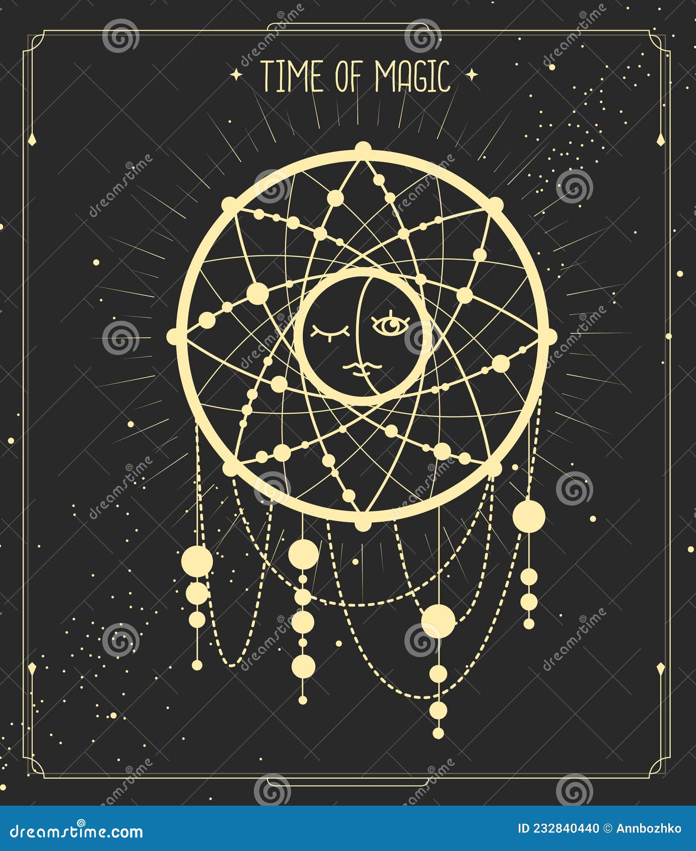 Modern Magic Witchcraft Card with Dream Catcher. Sun and Moon Sign ...