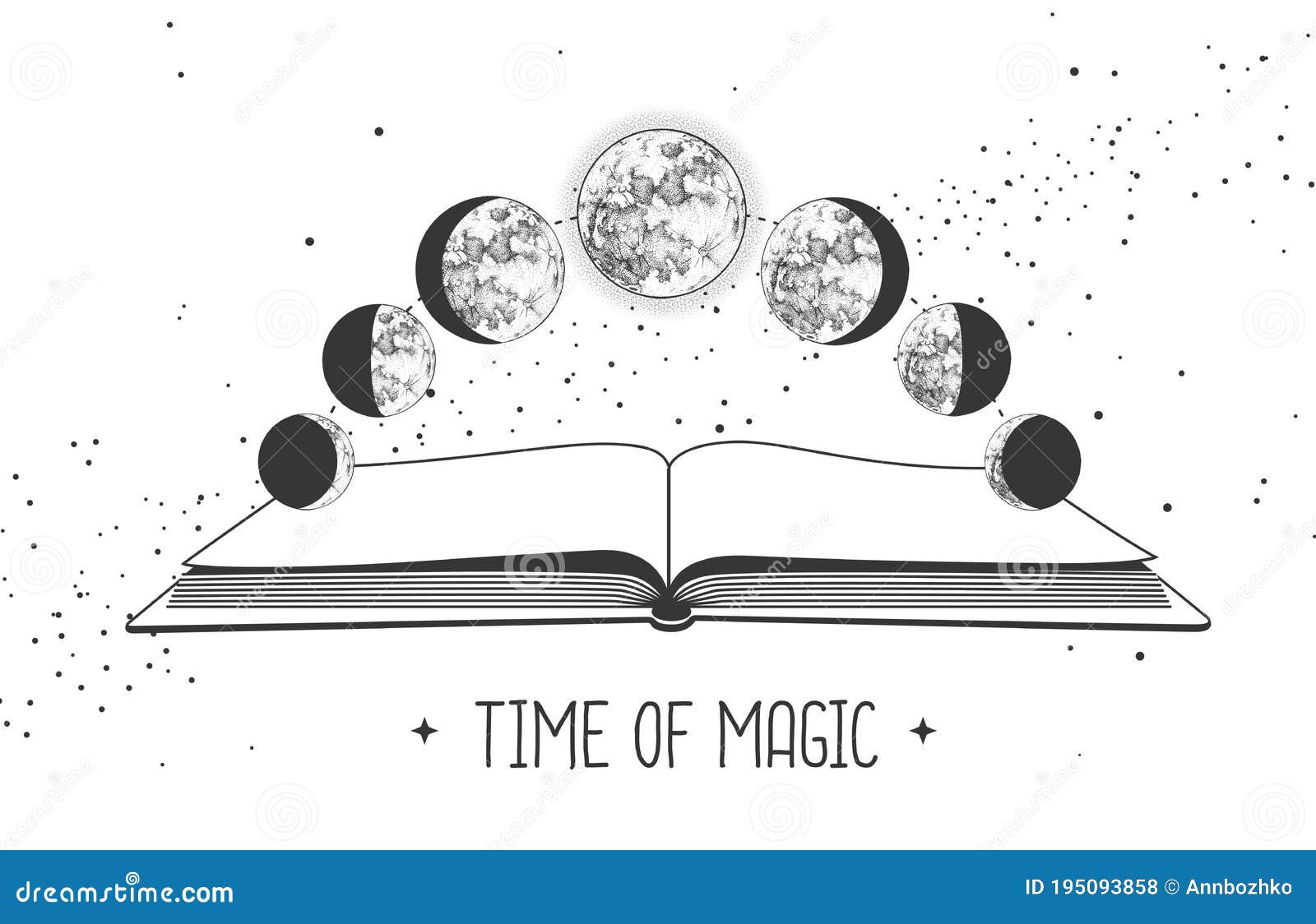 Modern Magic Witchcraft Card with Moon Phases and Open Magic Book ...