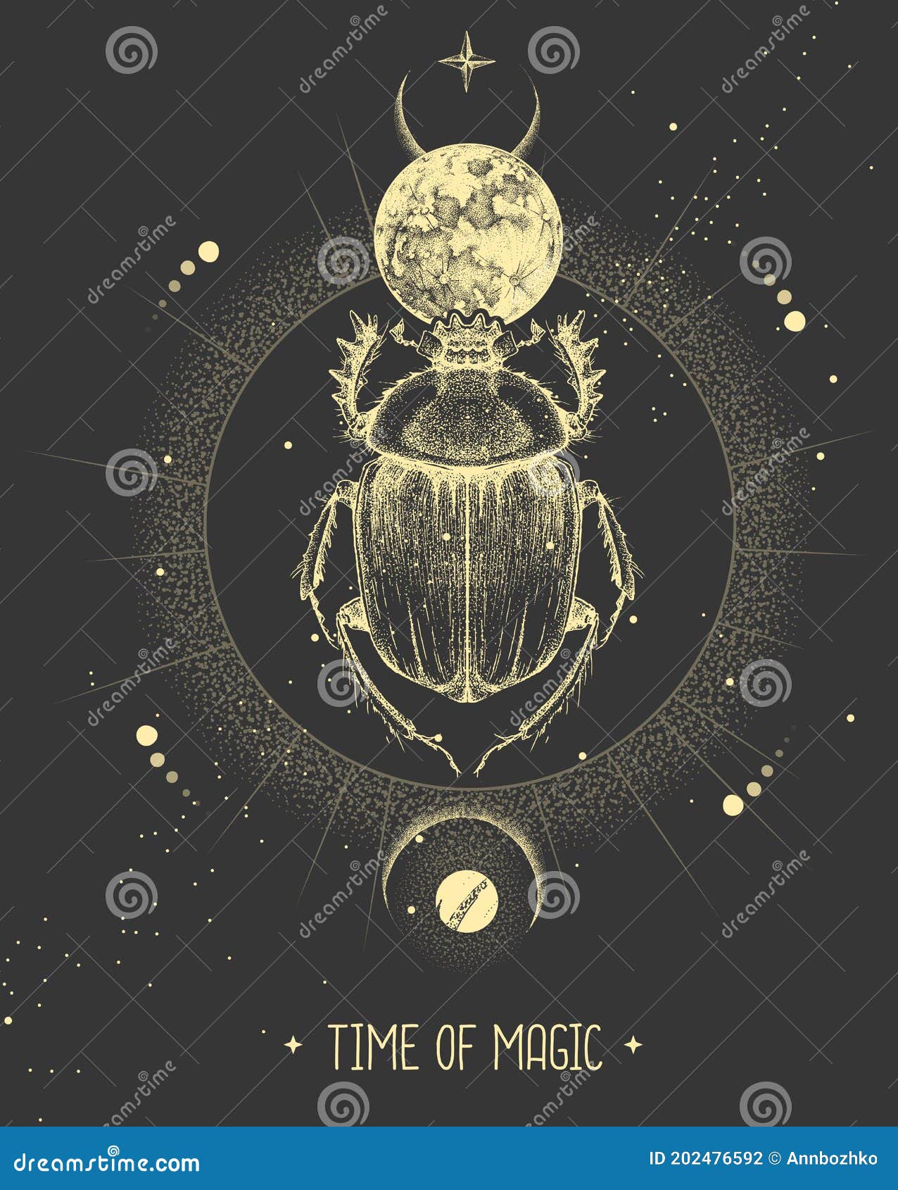 Modern Magic Witchcraft Card With Moon And Scarab Beetle. Hand Drawing ...